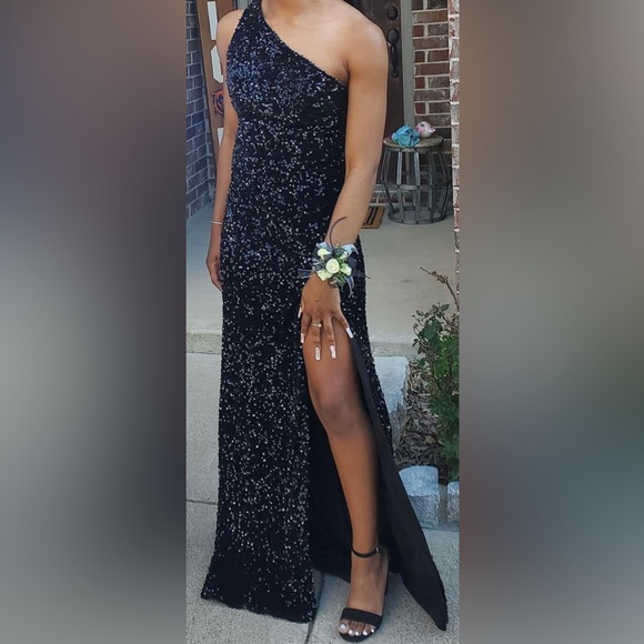 Dresses | Black Sequined One Shoulder Prom Dress | Poshmark